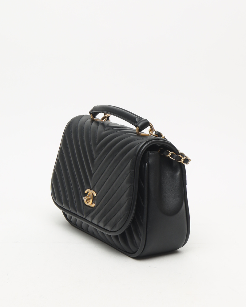 Vintage CHANEL Reverse Chevron Top Handle Bag - A Retro Tale