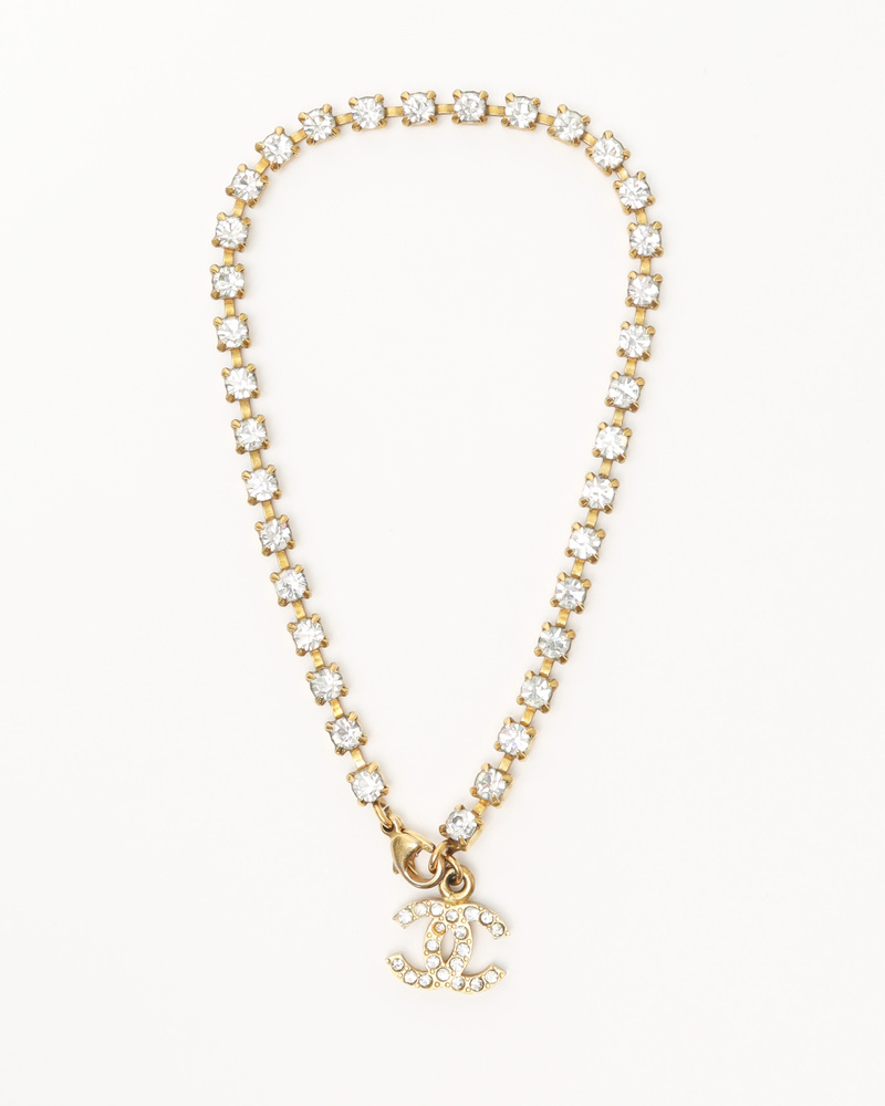 Vintage CHANEL Gold-plated Rhinestone CC Anklet - A Retro Tale