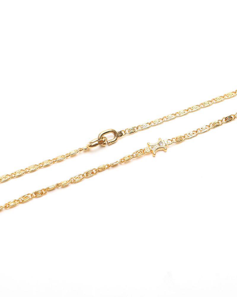 Vintage Céline Rhinestone Triomphe Gold Chain Necklace - A Retro Tale