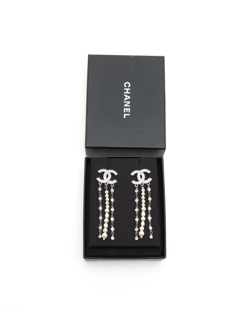 Vintage Chanel Coco Mark Dangling Rhinestone and Pearl Earrings - 846-25768