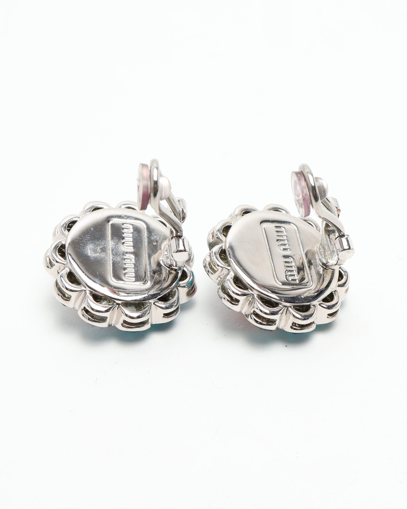Vintage MIU MIU Rhinestone Flower Clip-On Stud Earrings - WZ600812