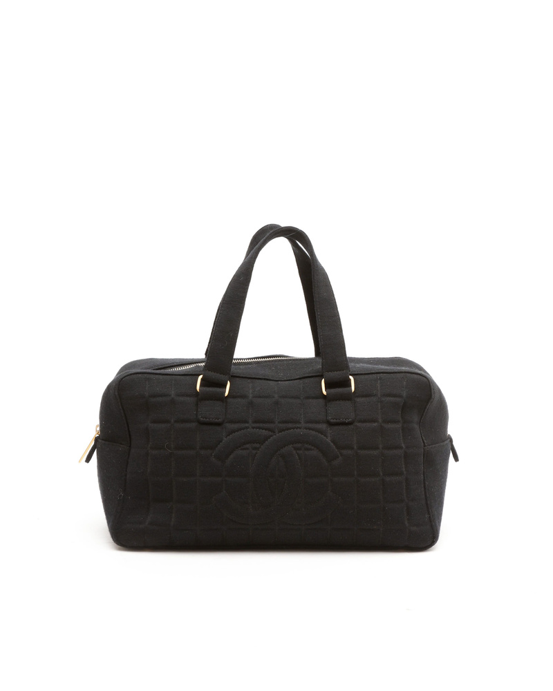 Vintage Chanel Chocolate Bar Cotton Boston Bag - 850-18008