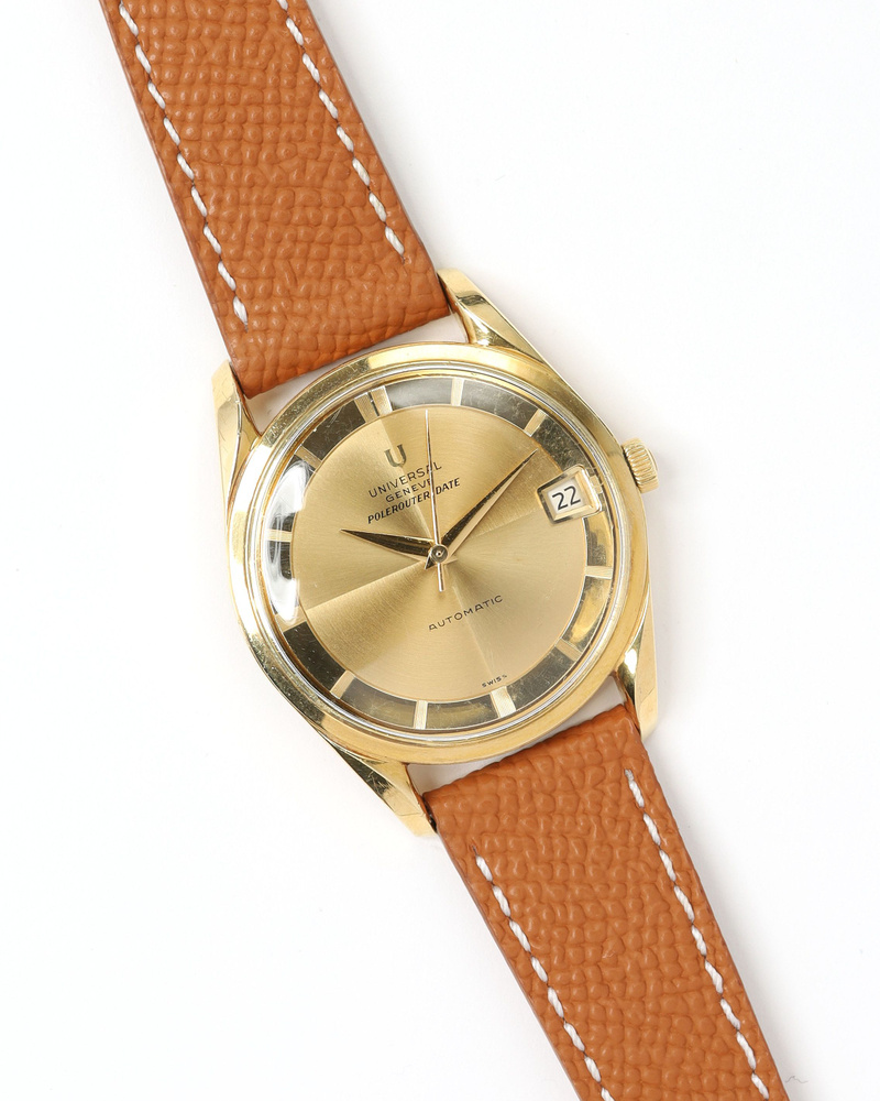 Vintage Universal Genève Polerouter Date 34mm 18k Gold Watch - 353326