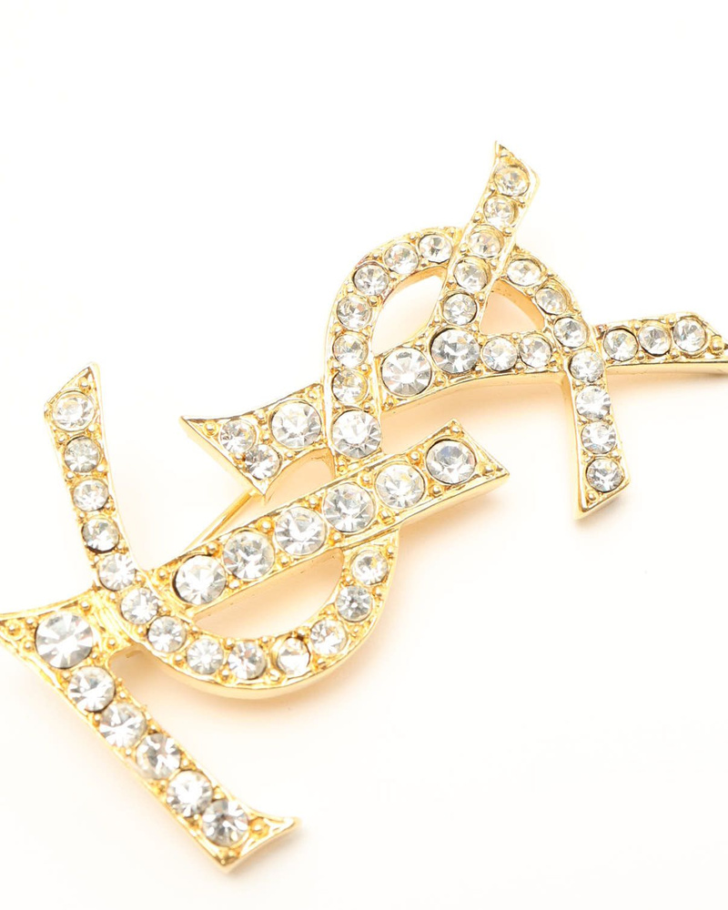 Vintage Saint Laurent YSL Logo Rhinestone Brooch - 259490313