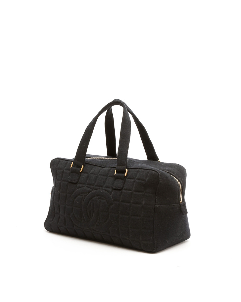 Vintage Chanel Chocolate Bar Cotton Boston Bag - 850-18008