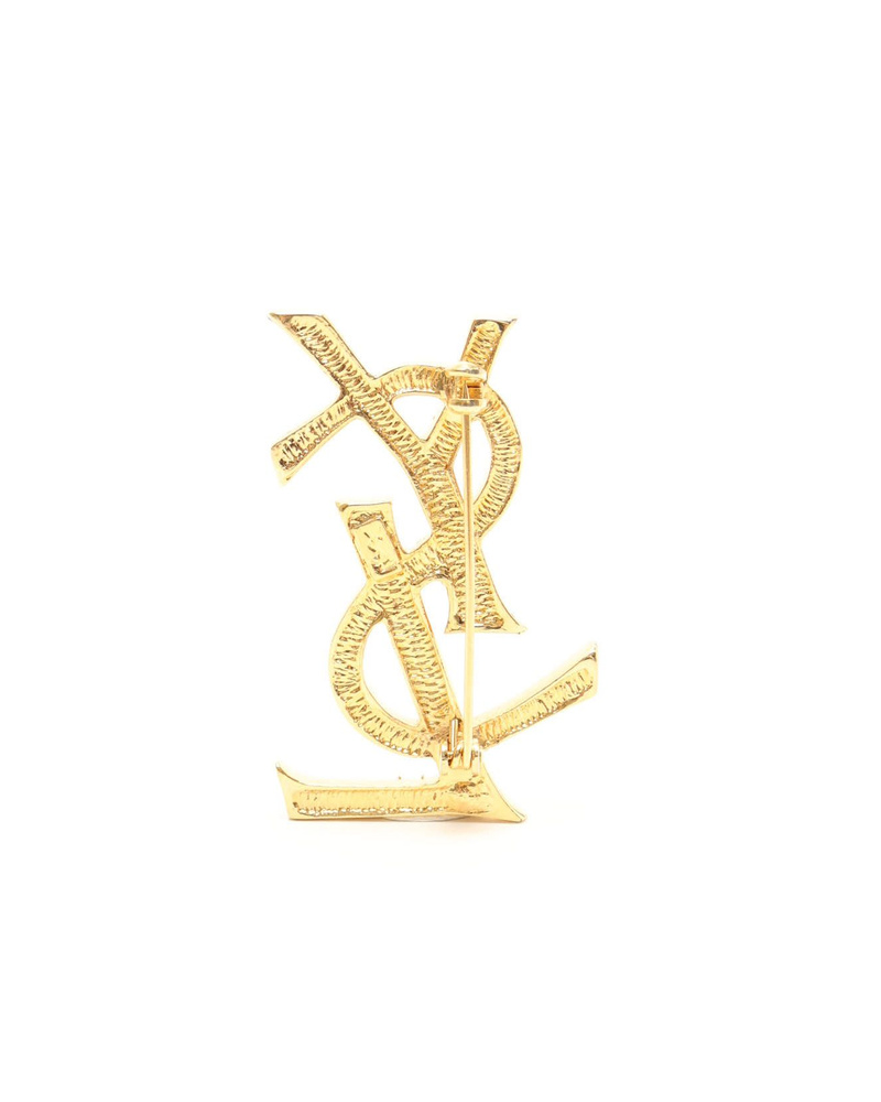 Vintage Saint Laurent YSL Logo Rhinestone Brooch - 259490313